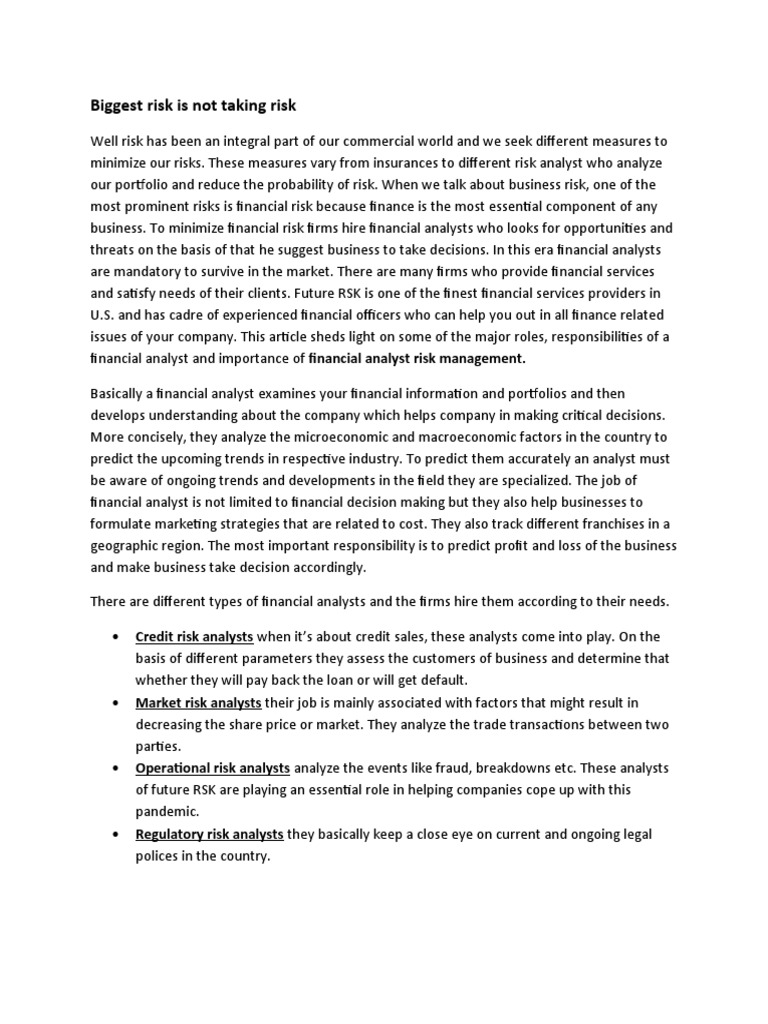 Biggest Risk Is Not Taking Risk | PDF | Financial Analyst | Risk