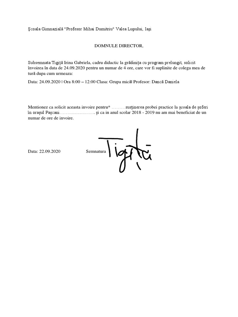 Cerere de Învoire PDF | PDF