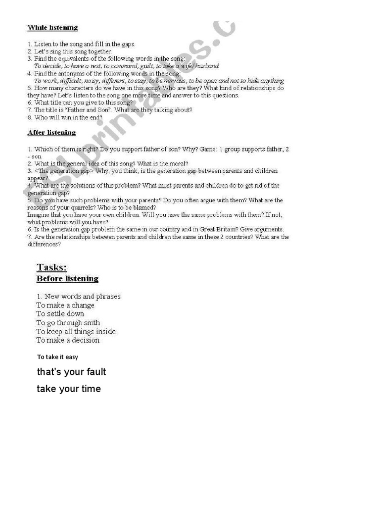 Father and Son Lesson Plan | Download Free PDF | Entertainment (General)