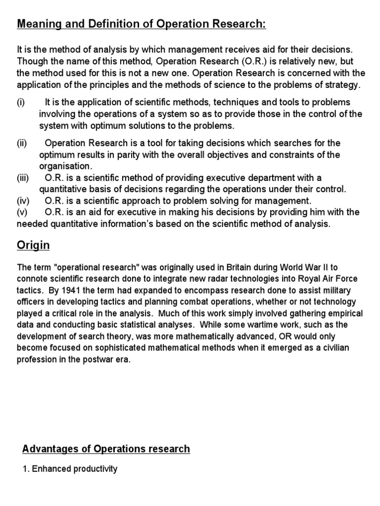 Meaning and Definition of Operation Research | PDF | Operations ...