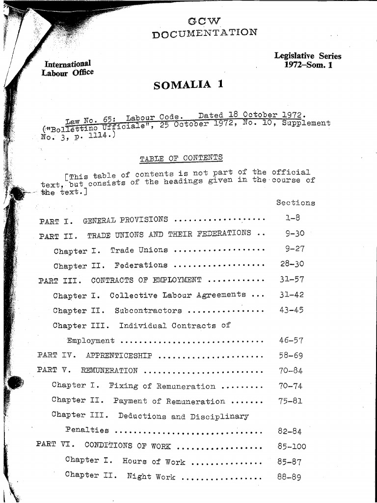 Somalia - Labour Code 1972 PDF | PDF