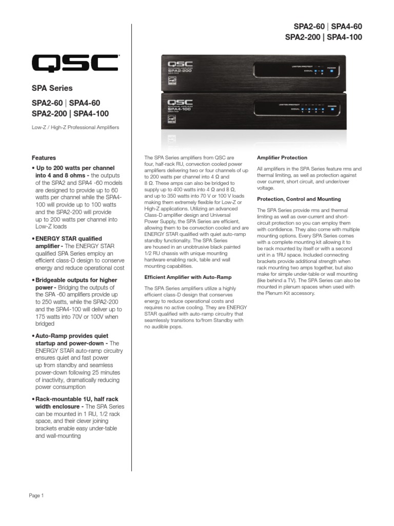 QSC Amp Spa2-60 PDF | PDF | Amplifier | Power Supply
