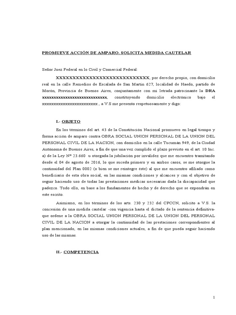 Modelo Amparo de Salud | PDF | Derecho Constitucional | Convenio ...