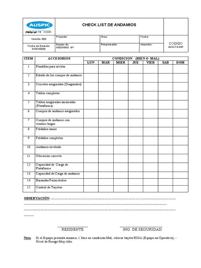 Check List de Andamios | PDF
