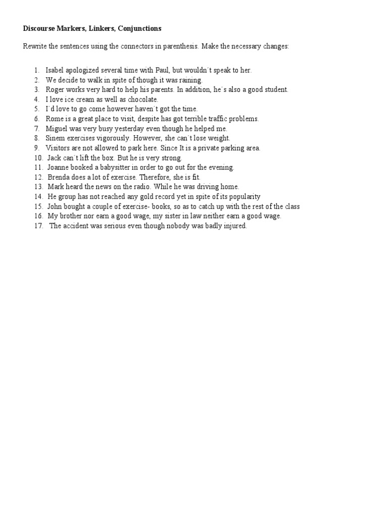 Discourse Markers, Linkers, Conjunctions | PDF