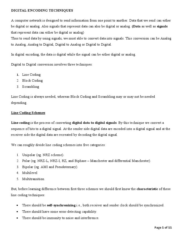 Digital Encoding Techniques | PDF | Modulation | Data Transmission