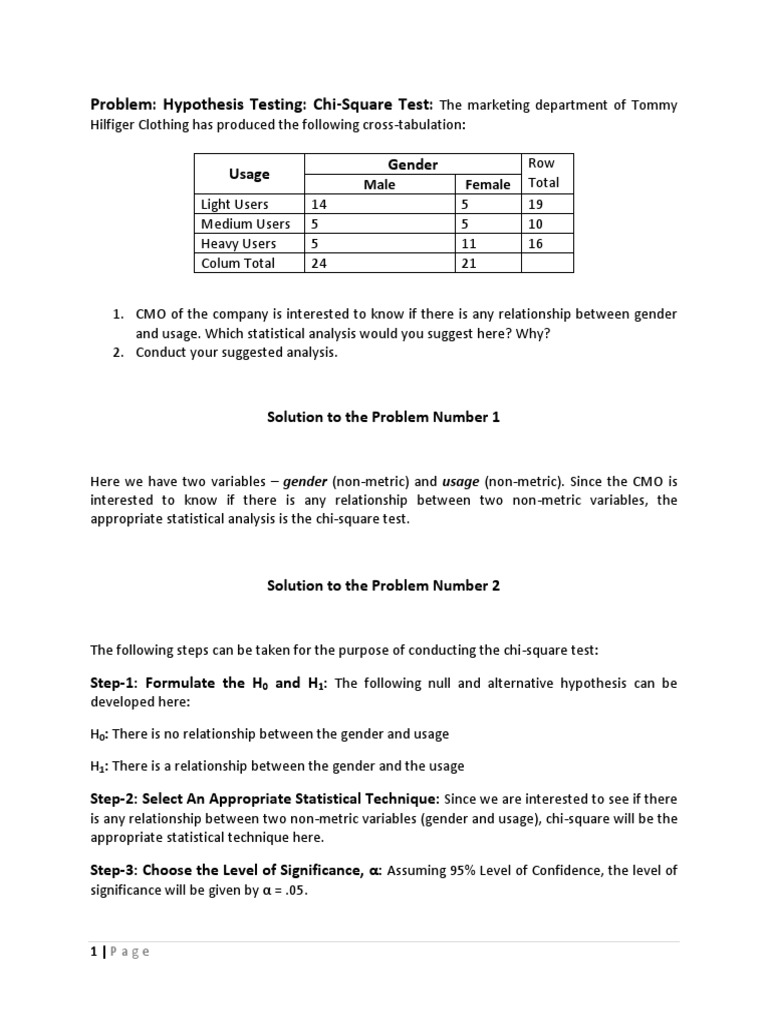Problem: Hypothesis Testing: Chi-Square Test:: Usage Gender | PDF | Chi ...