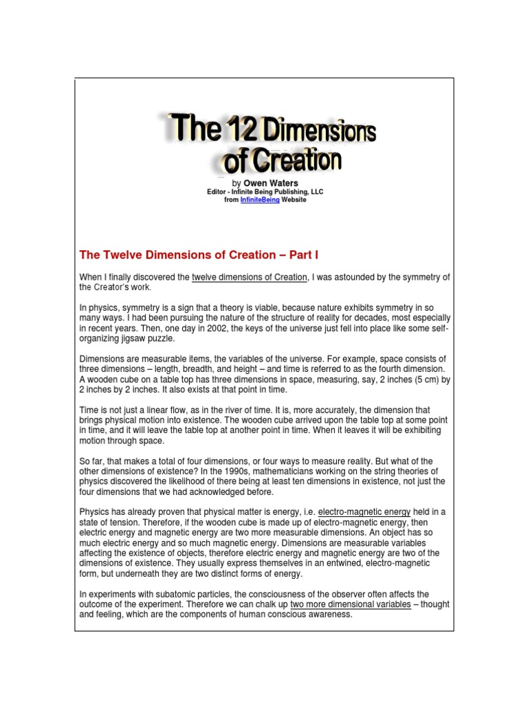 The Twelve Dimensions of Creation - Part I: Editor - Infinite Being ...