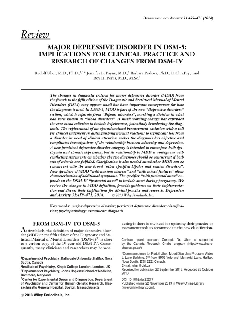 Review: Major Depressive Disorder in Dsm-5: Implications For Clinical ...
