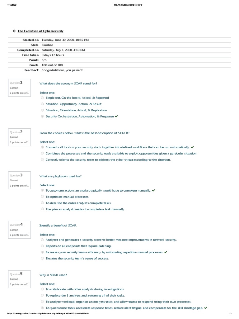 SOAR Quiz 1 - Attempt Review | PDF | Automation | Information Technology