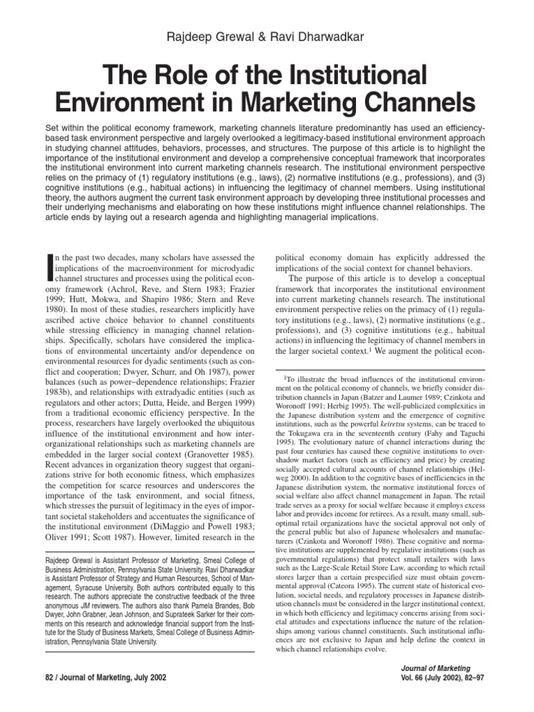 The Role of The Institutional Environment in Marketing Channels | PDF ...