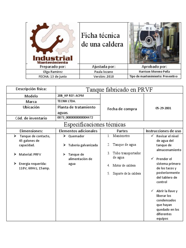 Ficha Técnica de Una Caldera | PDF | Caldera | Ingeniería mecánica