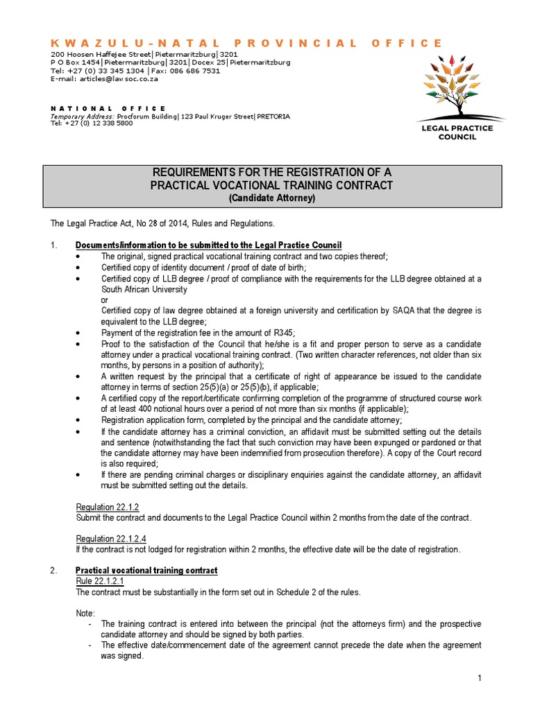 Requirements For The Registration of A Practical Vocational Training ...