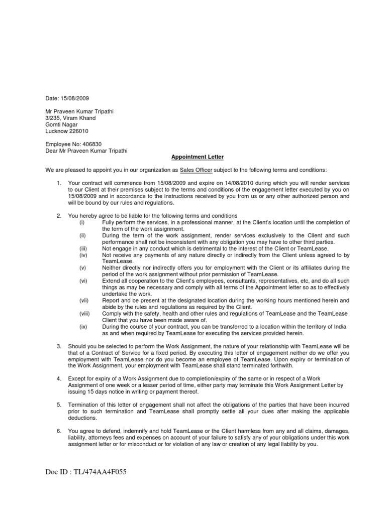 Offerletter | PDF | Employment | Contractual Term