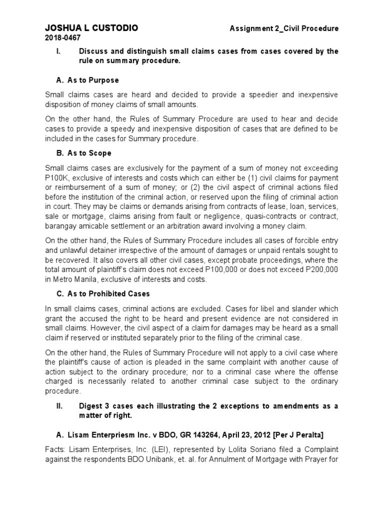 Small Claims Cases V Cases in Rules of Summary Procedure | PDF ... Small Claims Cases V Cases in Rules of Summary Procedure | PDF ...
