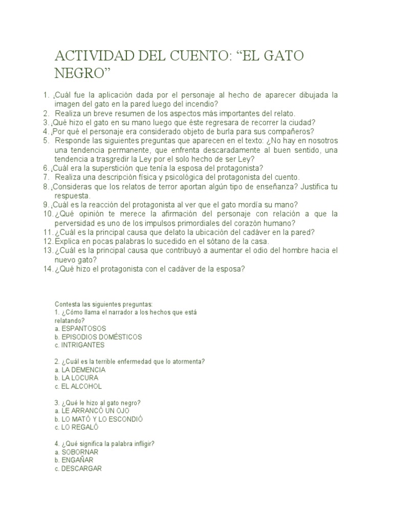 ACTIVIDAD DEL CUENTO El Gato Negro | PDF | Gatos
