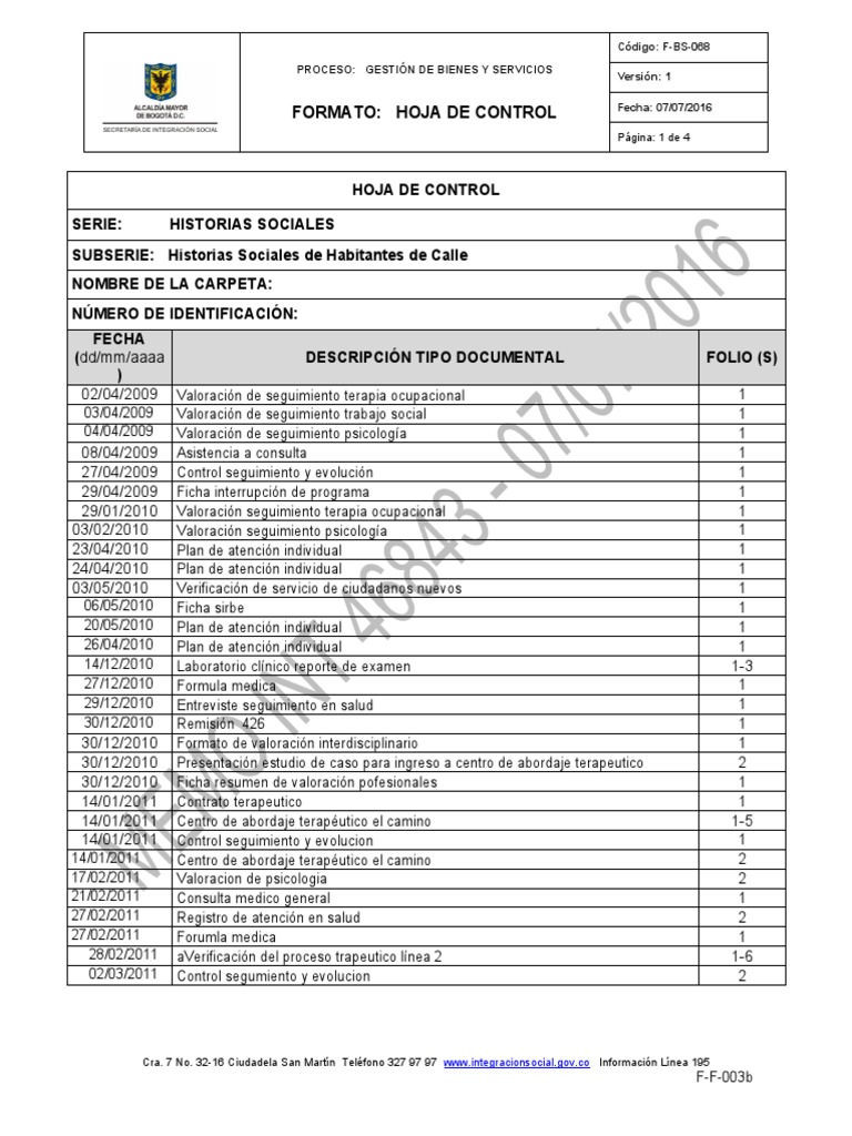 Formato Hoja de Control | PDF | Cuidado de la salud | Medicina