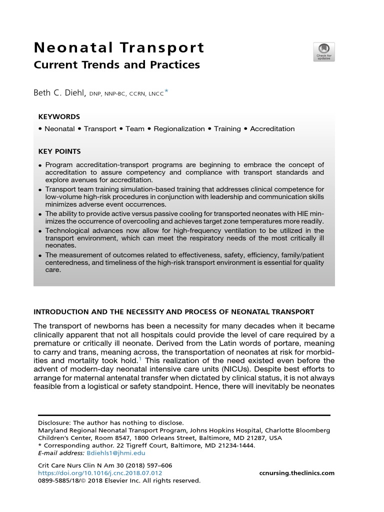 2018 Neonatal Transport | Download Free PDF | Neonatal Intensive Care ...