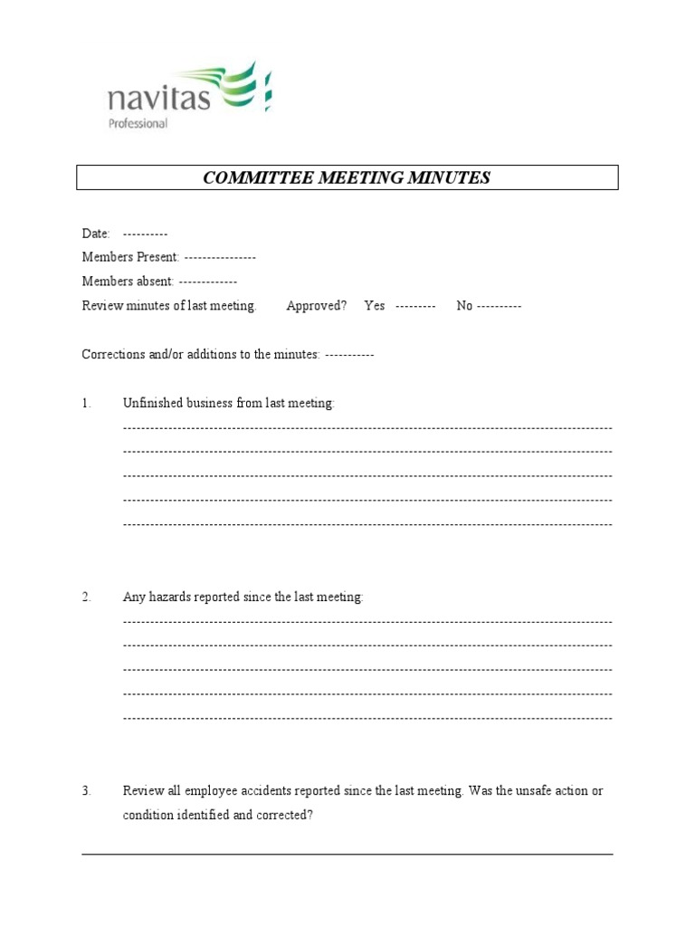 Safety Committee Meeting Minutes Template | Download Free PDF ...
