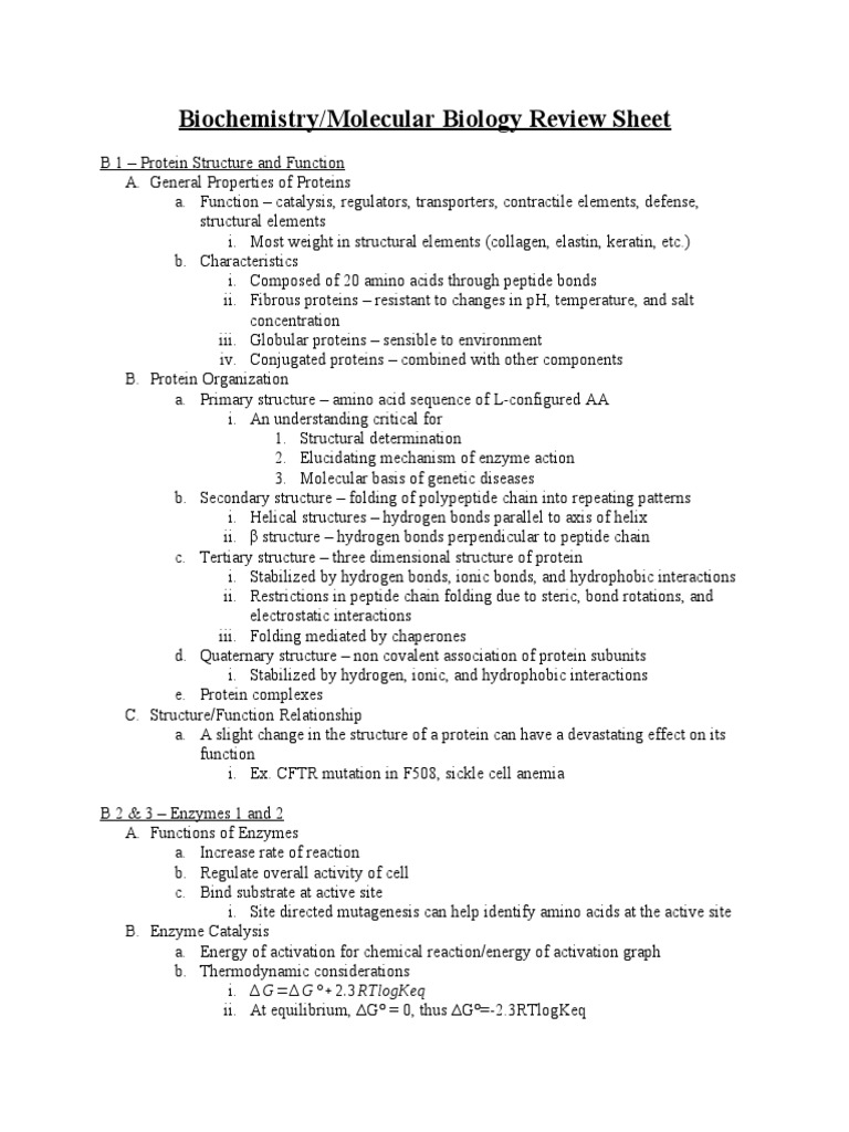 Biochemistry/Molecular Biology Review Sheet | PDF | Operon | Dna ...