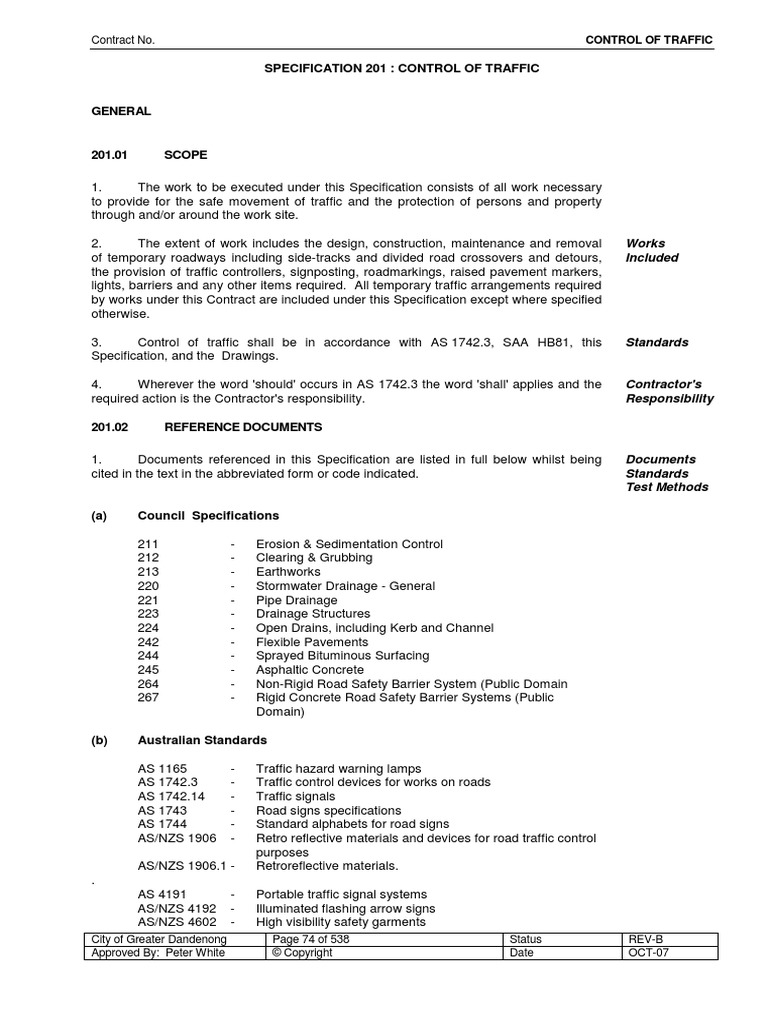 Specification 201: Control of Traffic: Contract No | Download Free PDF ...