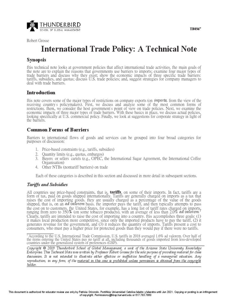 2019 - International Trade Policy | PDF | Non Tariff Barriers To Trade ...