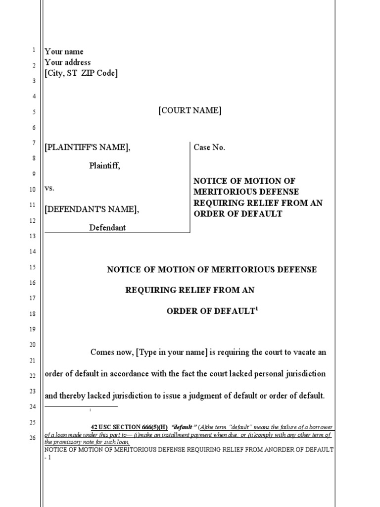 Motion to Vacate Default Judgment | PDF | Default Judgment | Personal ...