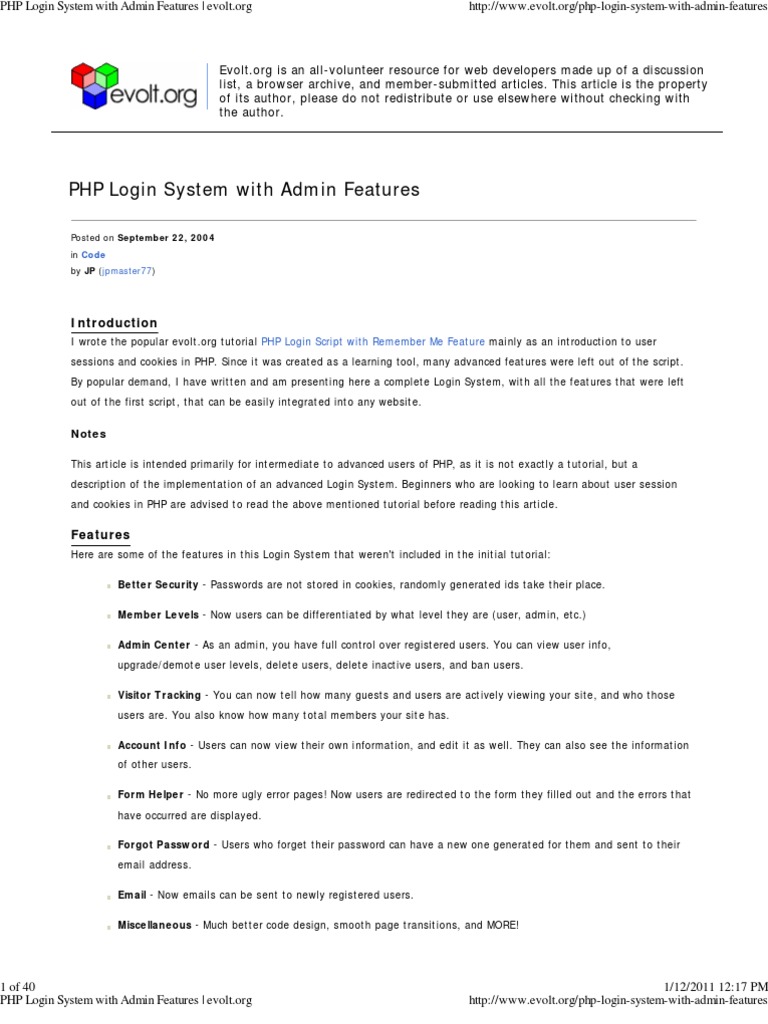 Advanced PHP Login System Guide | PDF | Http Cookie | Password