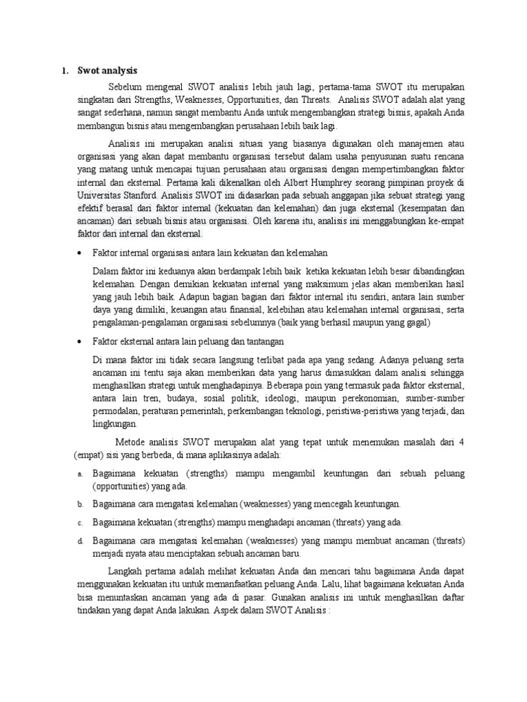 Penjelasan Analisis SWOT | PDF