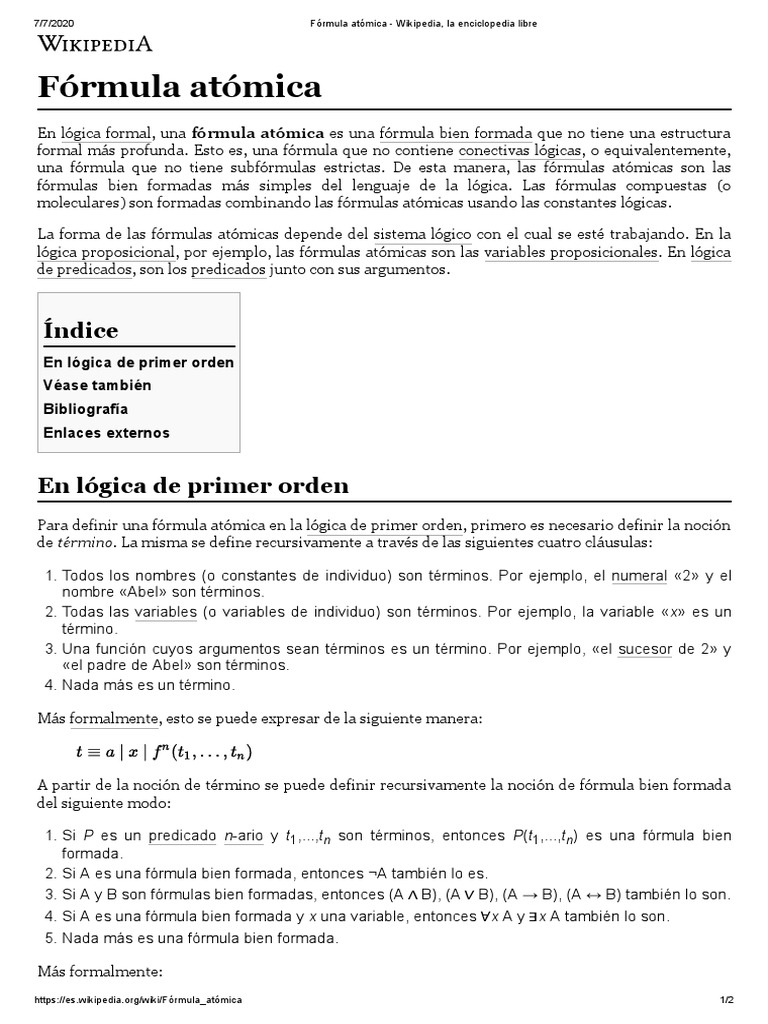 Fórmula Atómica - W | PDF | Lógica de primer orden | Expresiones lógicas
