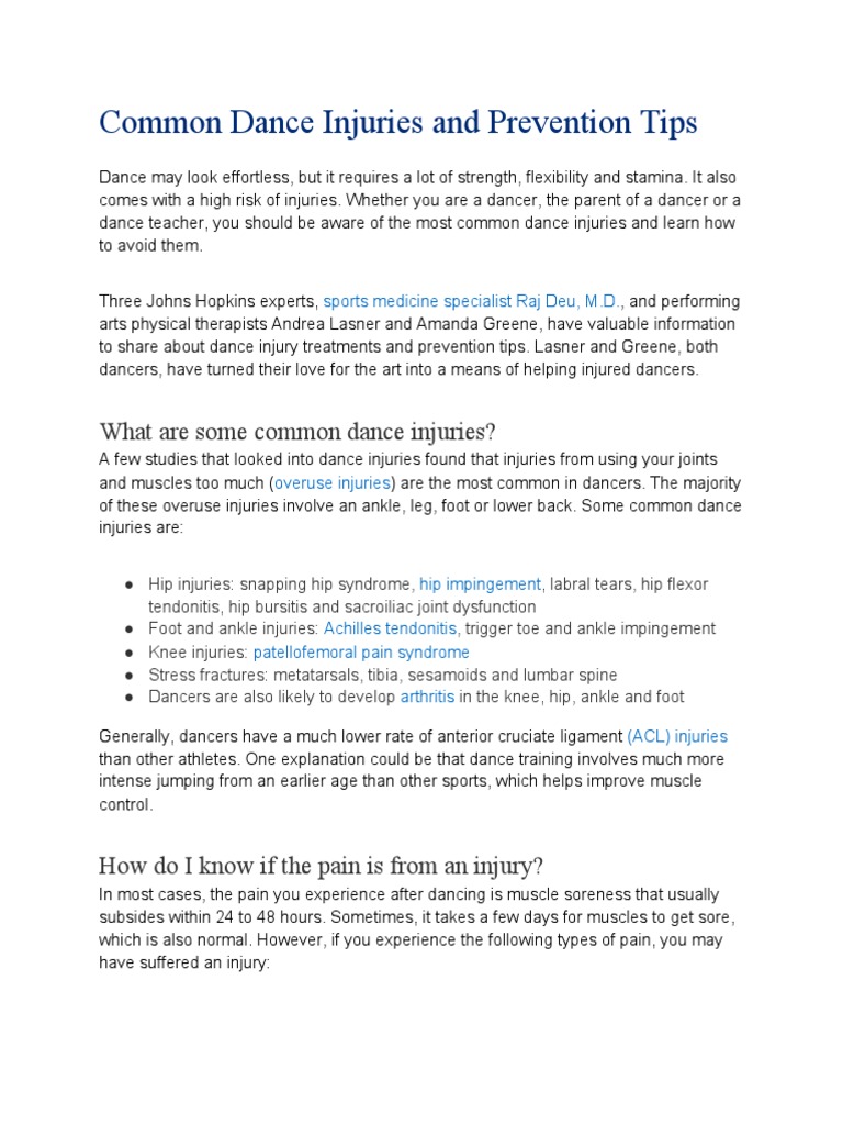 Common Dance Injuries and Prevention Tips | PDF | Ankle | Knee