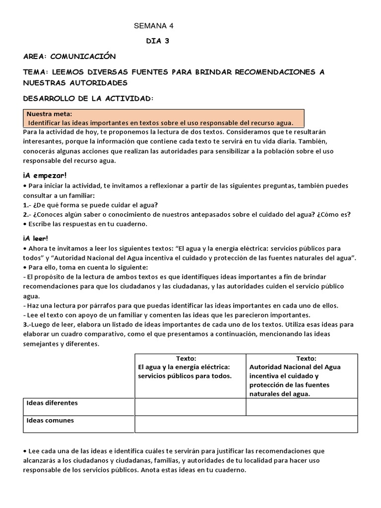 Semana 4 Dia 3 | PDF | Agua | Energía y recursos