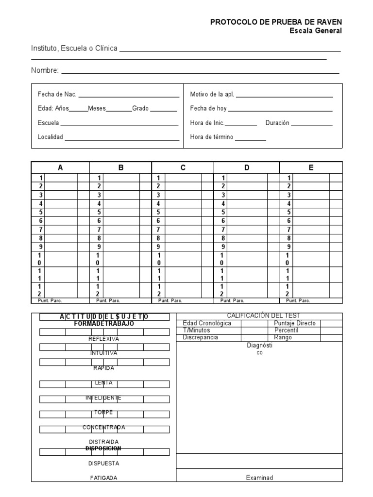 Formato de Correcion Raven Escala General | PDF | Prueba / examen