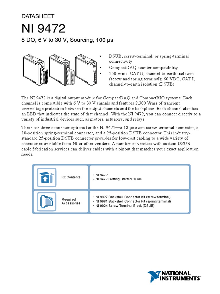 Datasheet: Kit Contents - NI 9472 NI 9472 Getting Started Guide | PDF ...