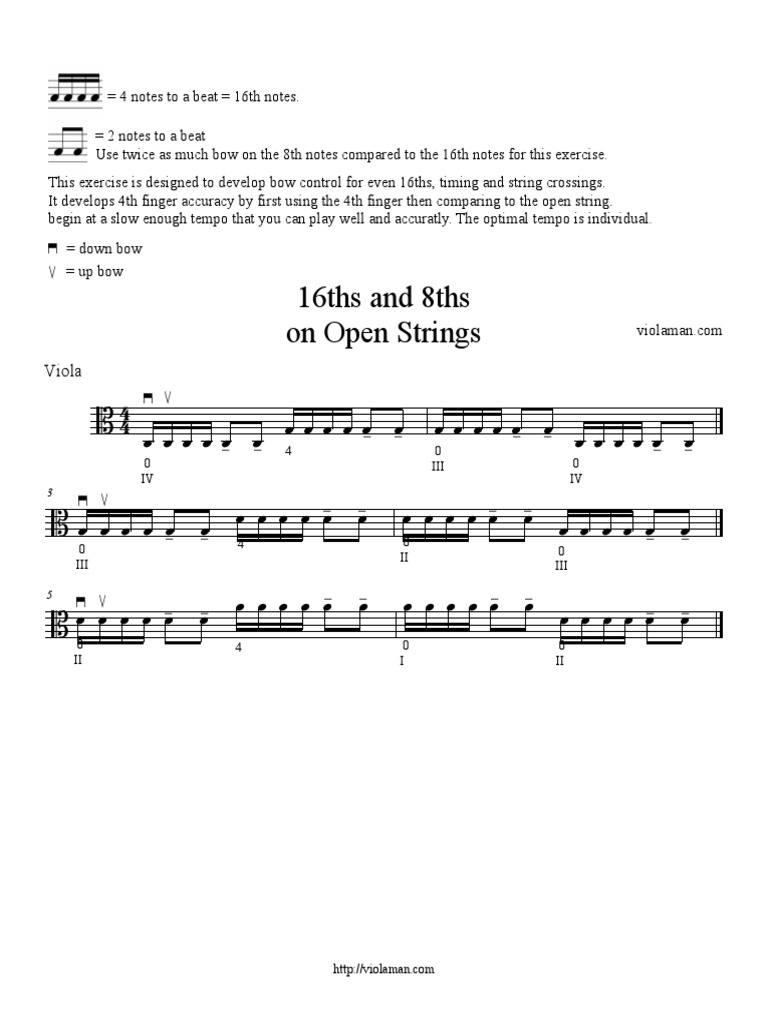 16ths and 8ths On Open Strings: Viola | PDF