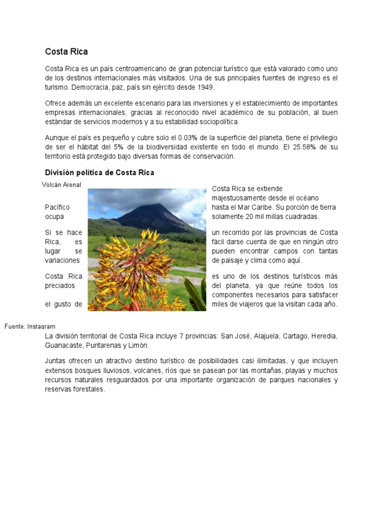 Provincias y turismo en Costa Rica | PDF | Costa Rica | Turismo