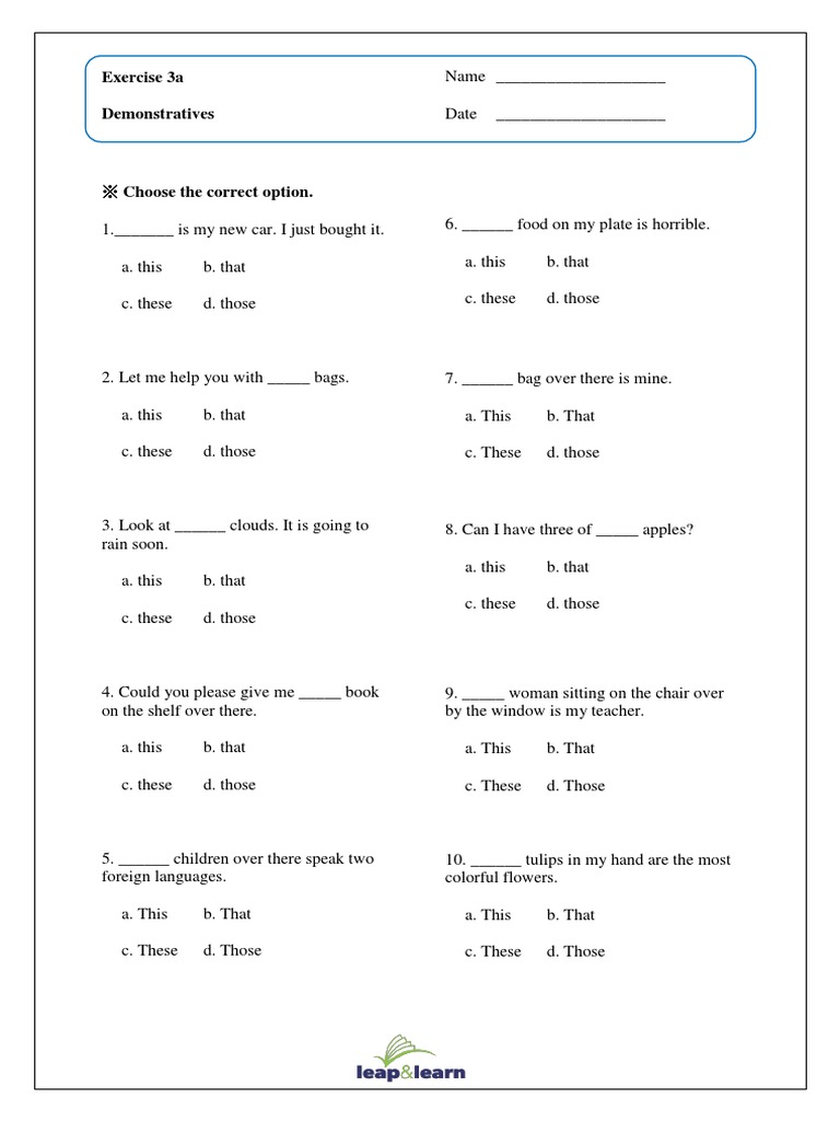 Learn demonstratives with this exercise | PDF