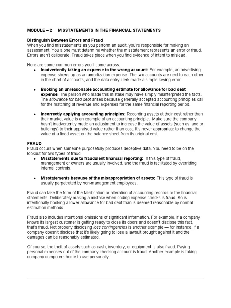 Distinguishing Between Errors and Fraud in Financial Statements | PDF ...