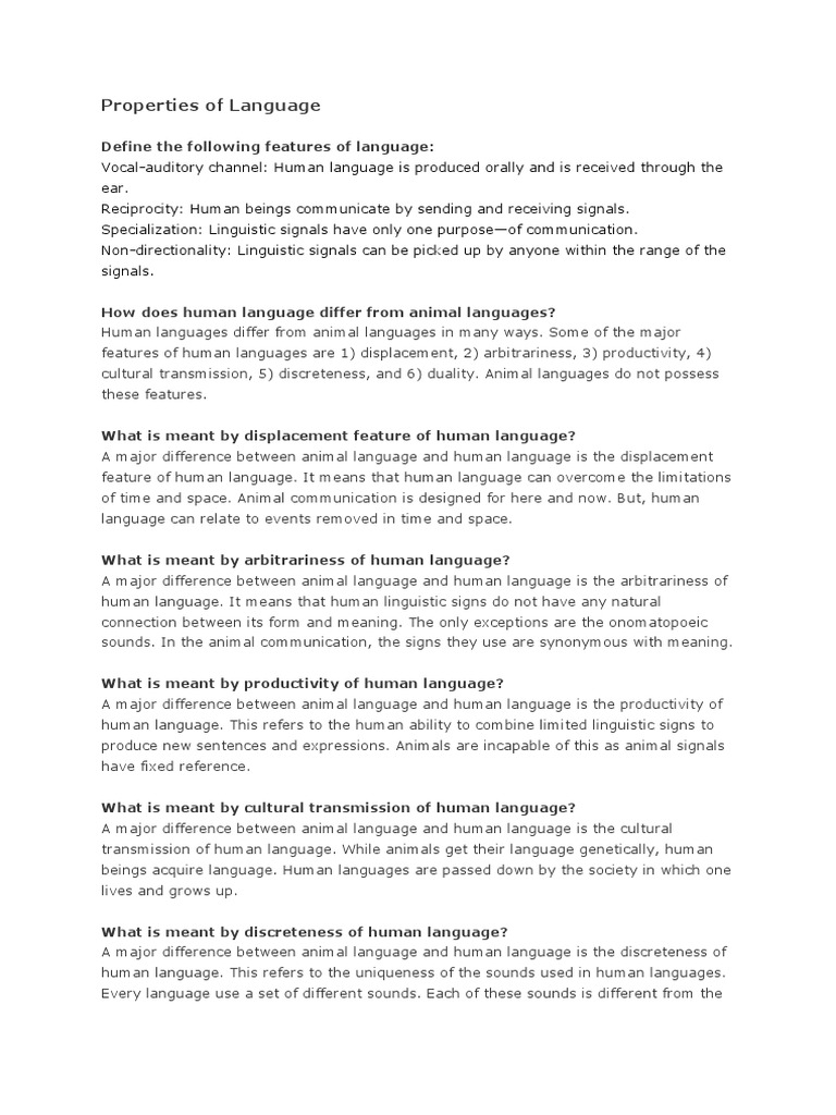 Properties of Language | Download Free PDF | Communication | Linguistics