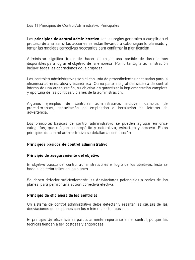 Los 11 Principios de Control Administrativo Principales | PDF ...