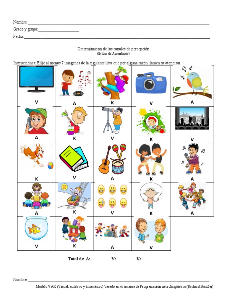 Test Vak A Color | PDF | Programación neurolingüistica | Teoría de la ...