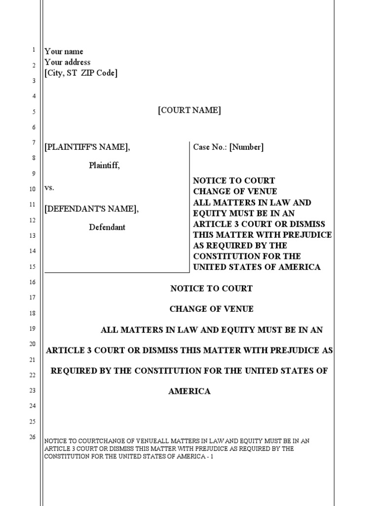 Notice To Court Change of Venue | PDF | Due Process Clause | Common Law