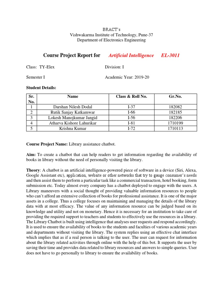 Course Project Report For: Artificial Intelligence EL-3011 | PDF ...