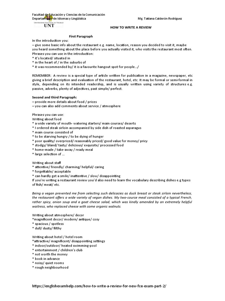 How to Write a Restaurant Review | PDF | Restaurants | Food And Drink
