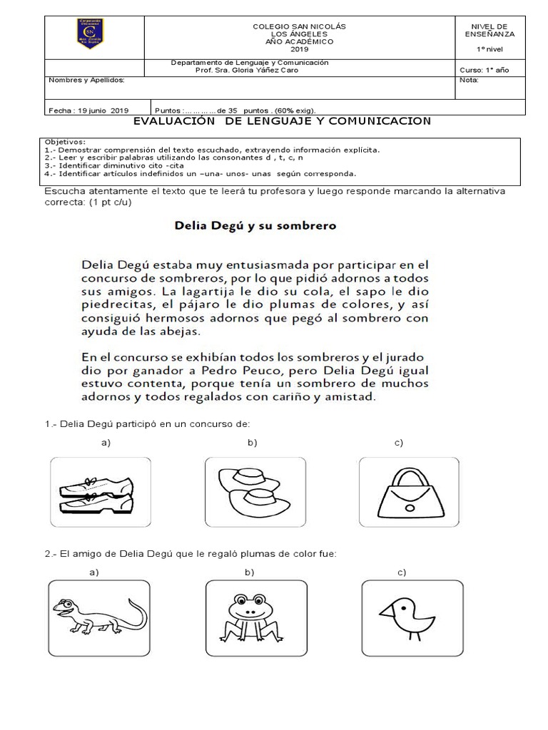 Evaluación Lenguaje DTCN | PDF | Idiomas