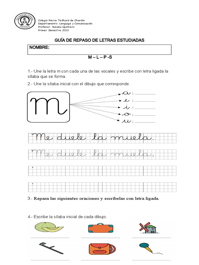 Repaso de Letras M, L, P, S en Clase | PDF