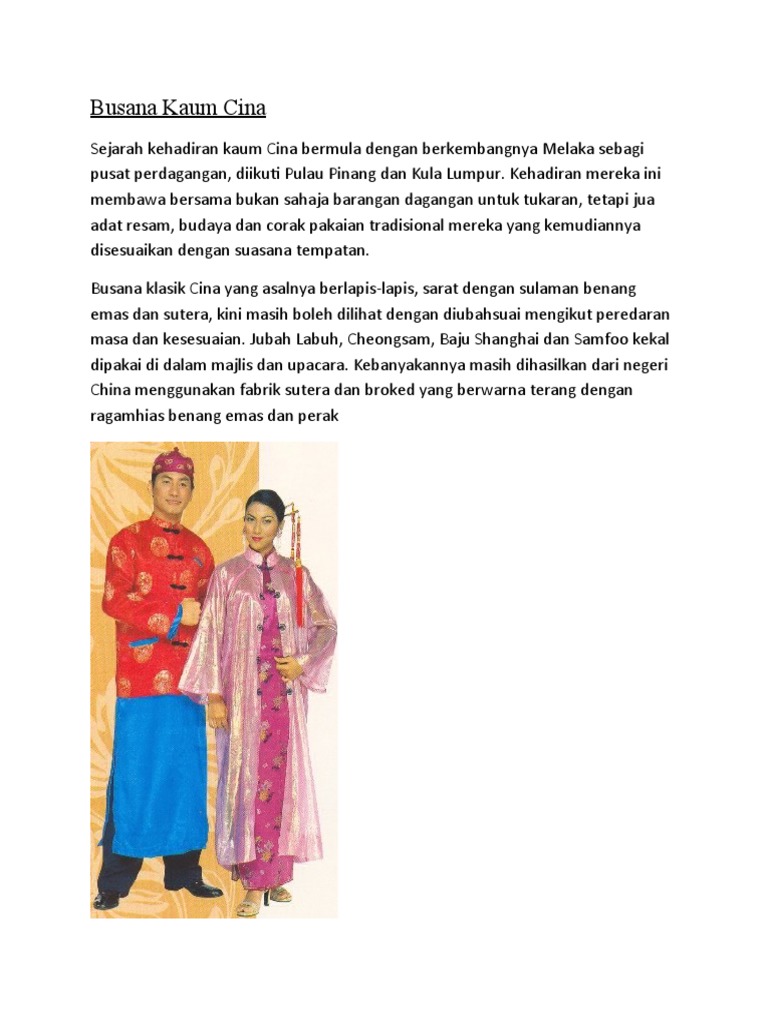 Busana Tradisional Kaum Cina di Malaysia | PDF