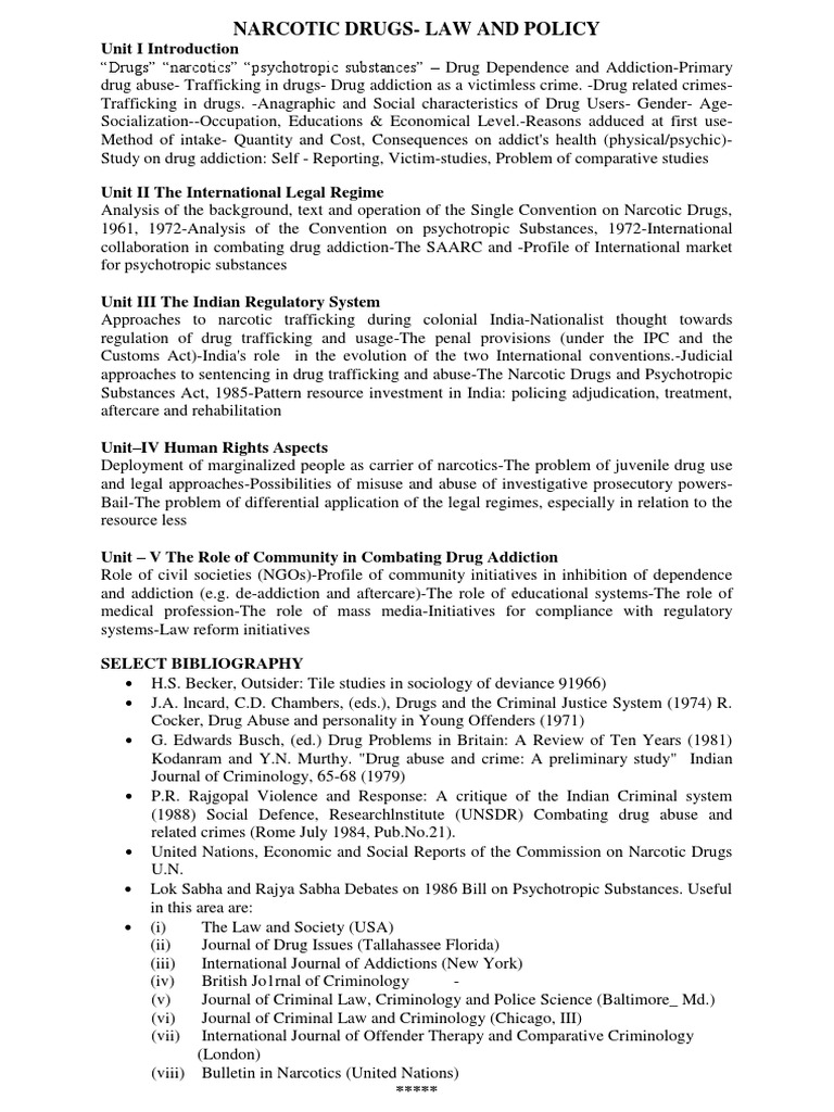 Narcotic Drugs Law and Policy Guide | PDF | Psychoactive Drugs ...