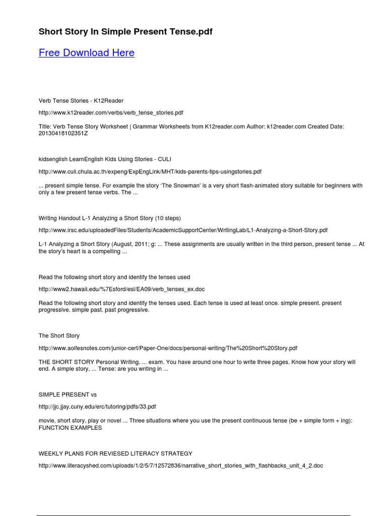 Short Story in Simple Present Tense Short Story in Simple Present ...
