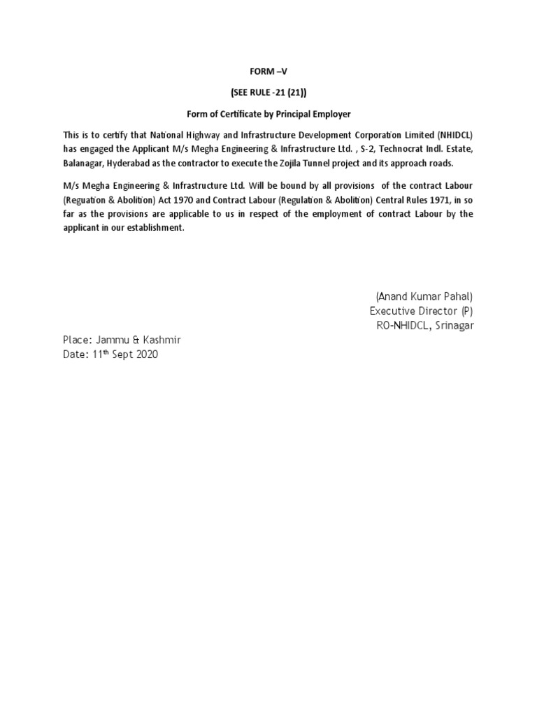 Form - V (SEE RULE - 21 (21) ) Form of Certificate by Principal ...